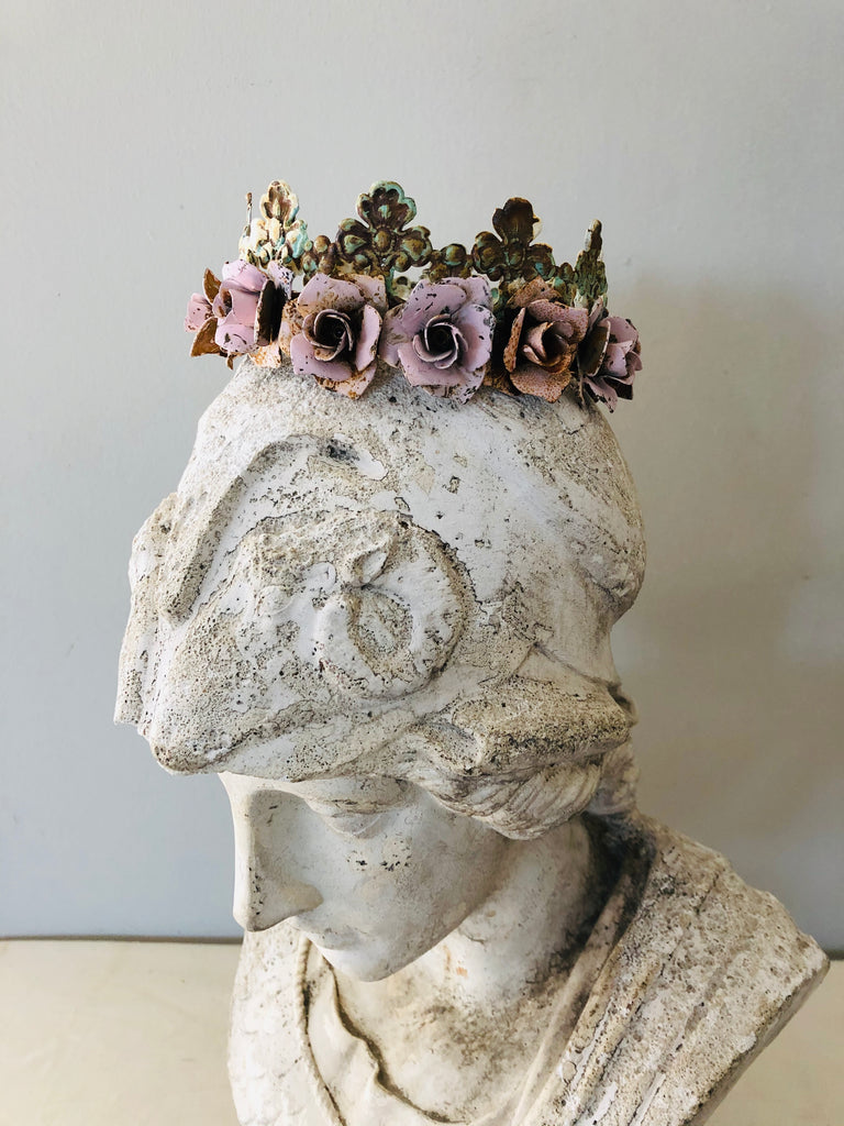 Rose Crown, 5" rose head crown,statue head crown,pink rose crown,metal ...