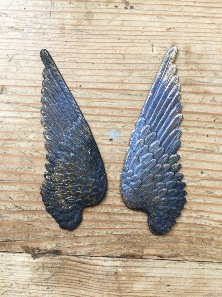 Metal angel wings, pair of patina metal wings – Faded Fragments