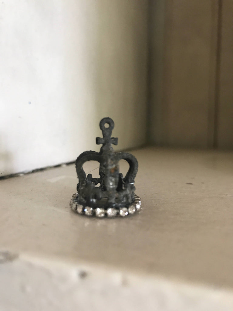 small metal crown,rhinestone trim,cross on top of crown,ornate crown,o ...