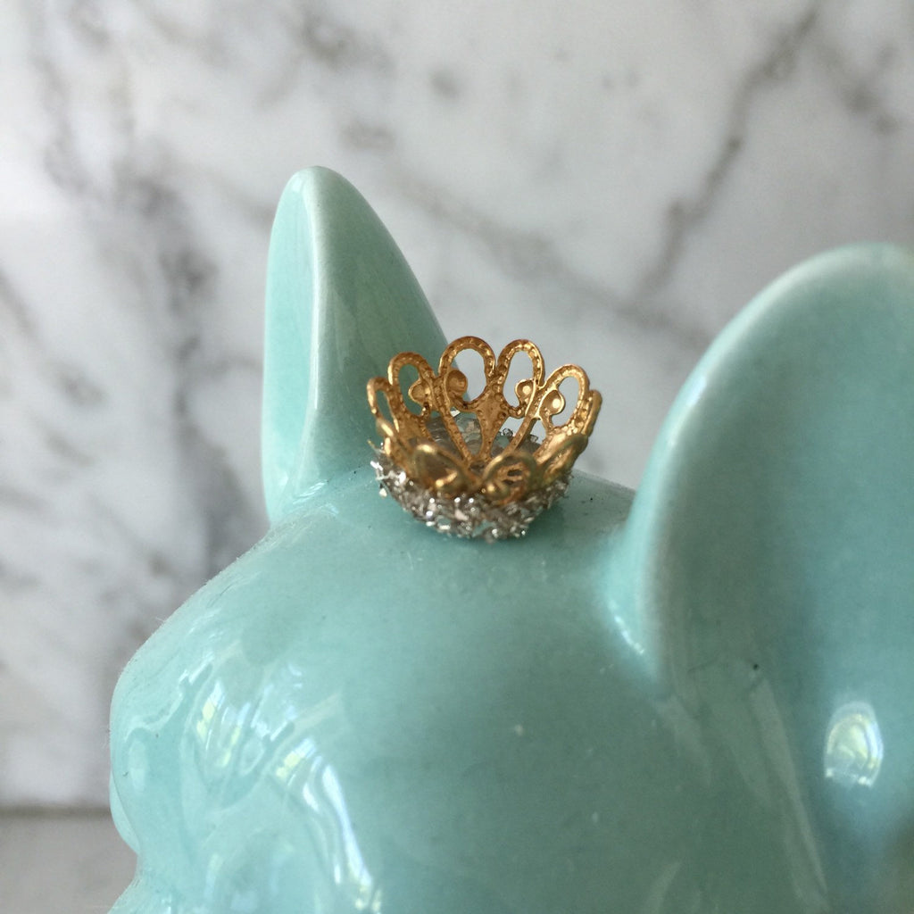 1 tiny gold filigree crown with glitter, tiny gold crown – Faded Fragments