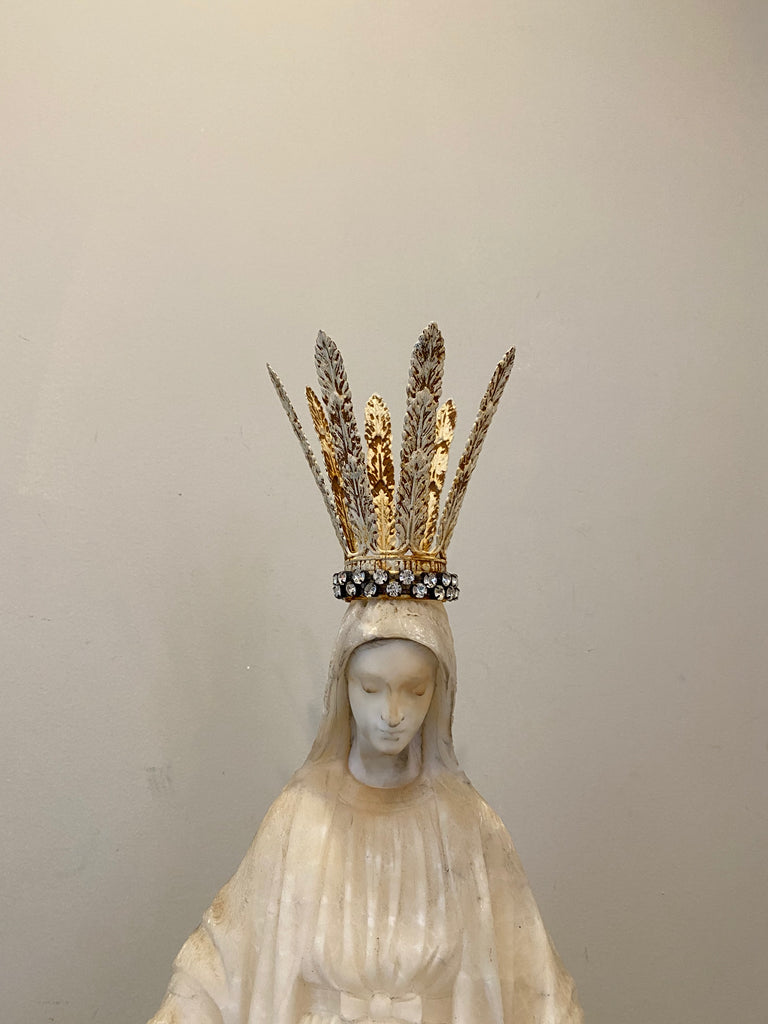 Crown, metal leaf feather crown with rhinestone trim , statue crown ...