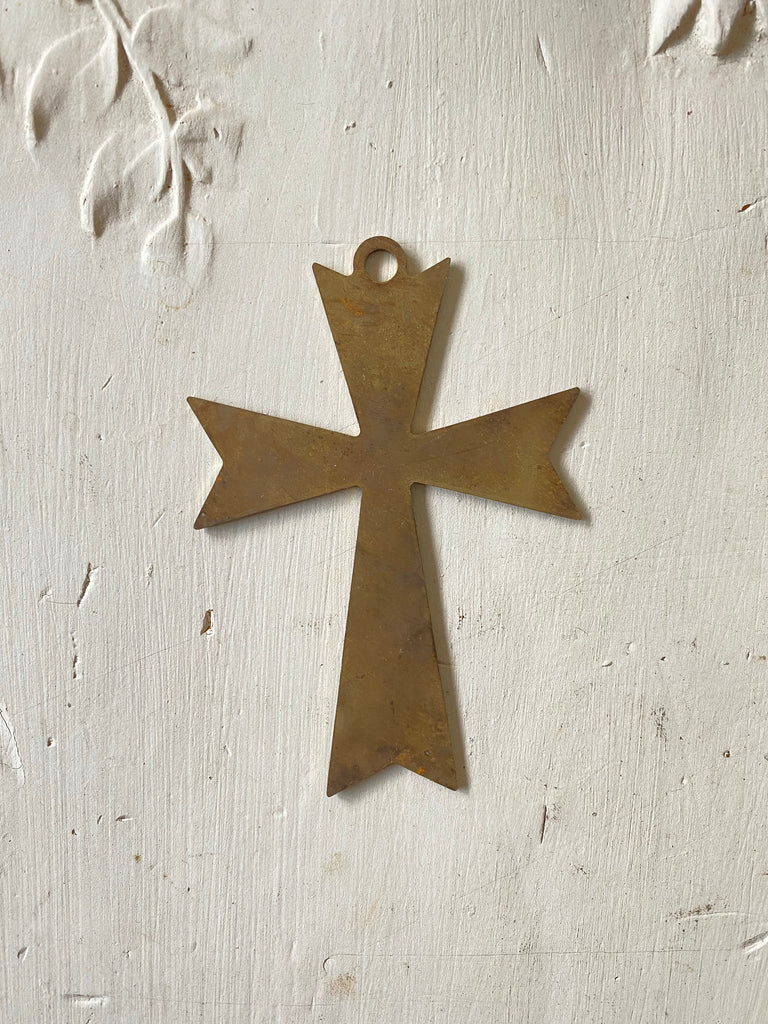 Metal cross, aged raw brass cross set of 2, detailed edges – Faded ...