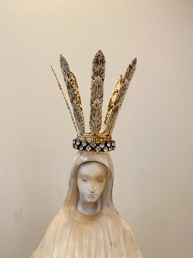 Crown, metal leaf feather crown with rhinestone trim , statue crown ...